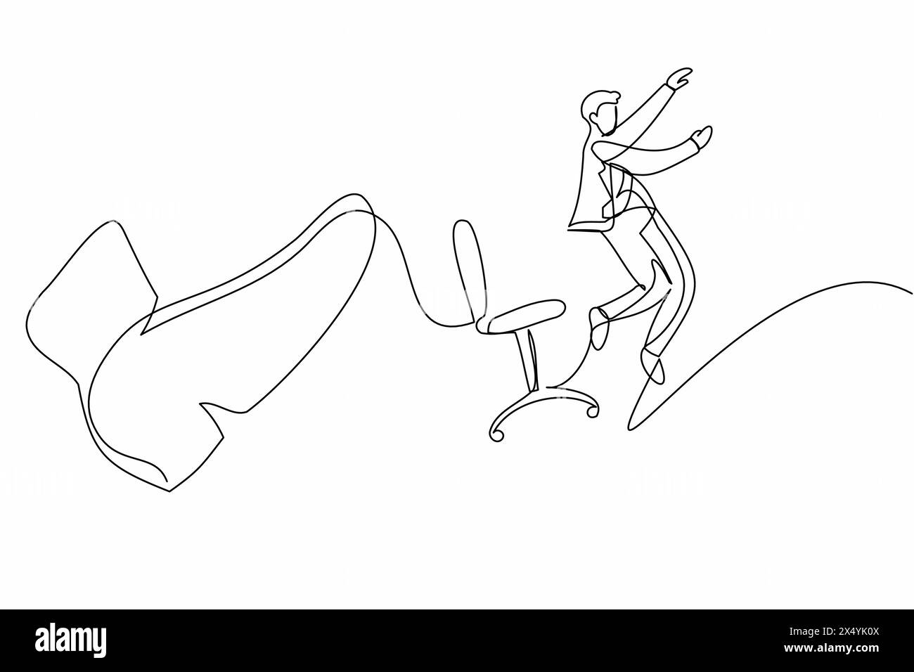 Single continuous line drawing active small businessman kicked out by ...