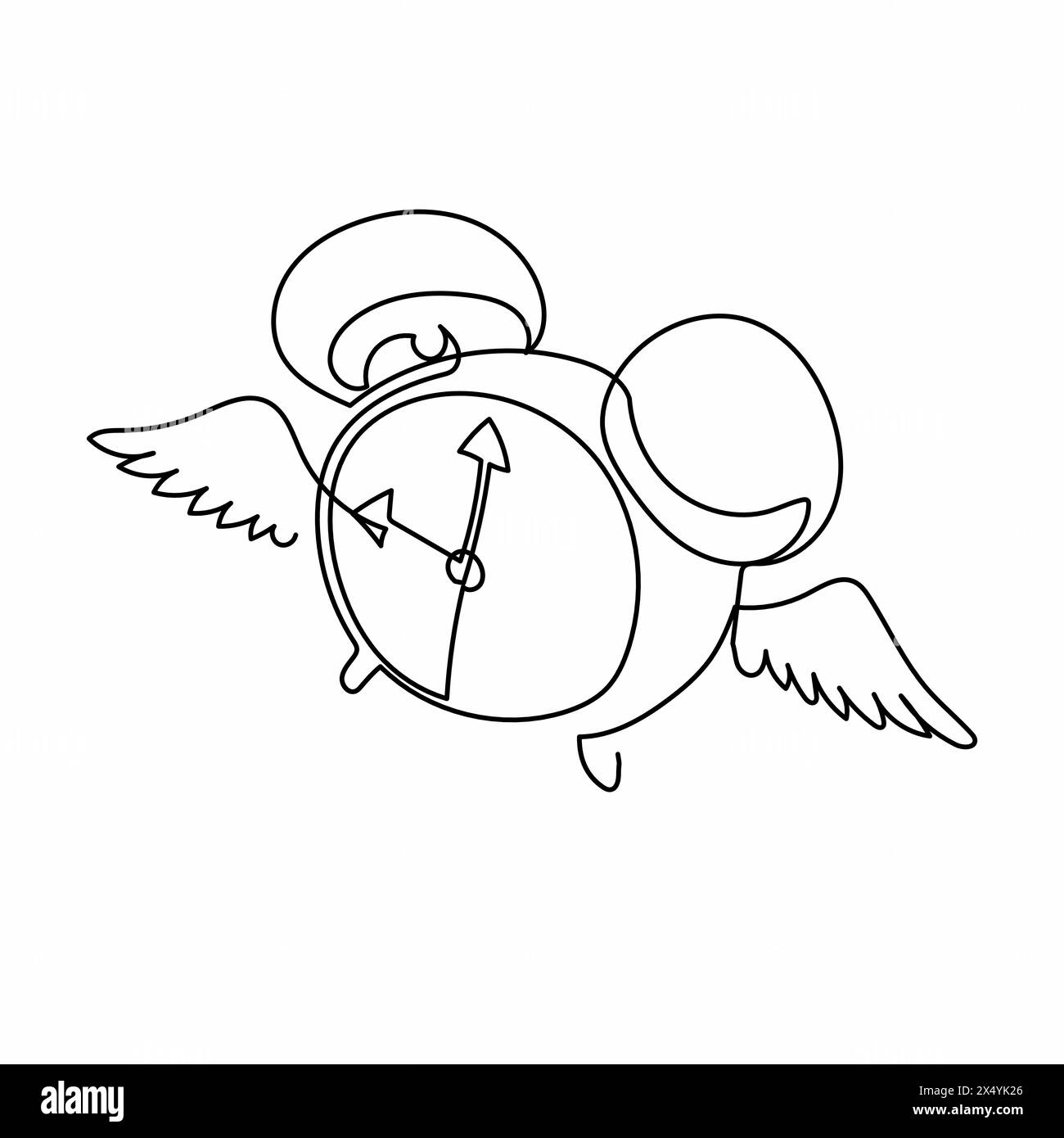 Continuous one line drawing flying alarm clock with wings. Alarm clock ...