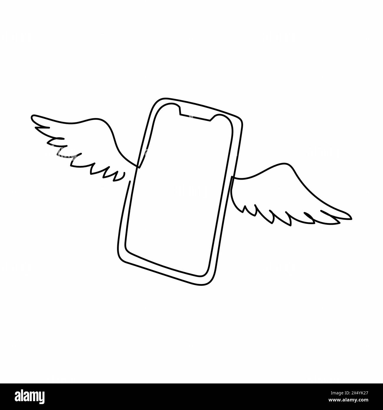 Single one line drawing flying smartphone with wings. Winged cellphone ...