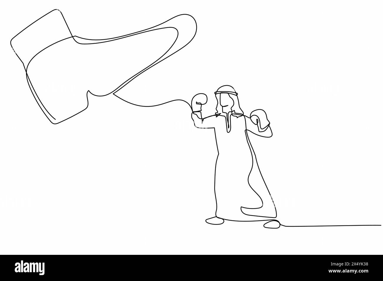 Continuous one line drawing active Arabian businessman punching ...