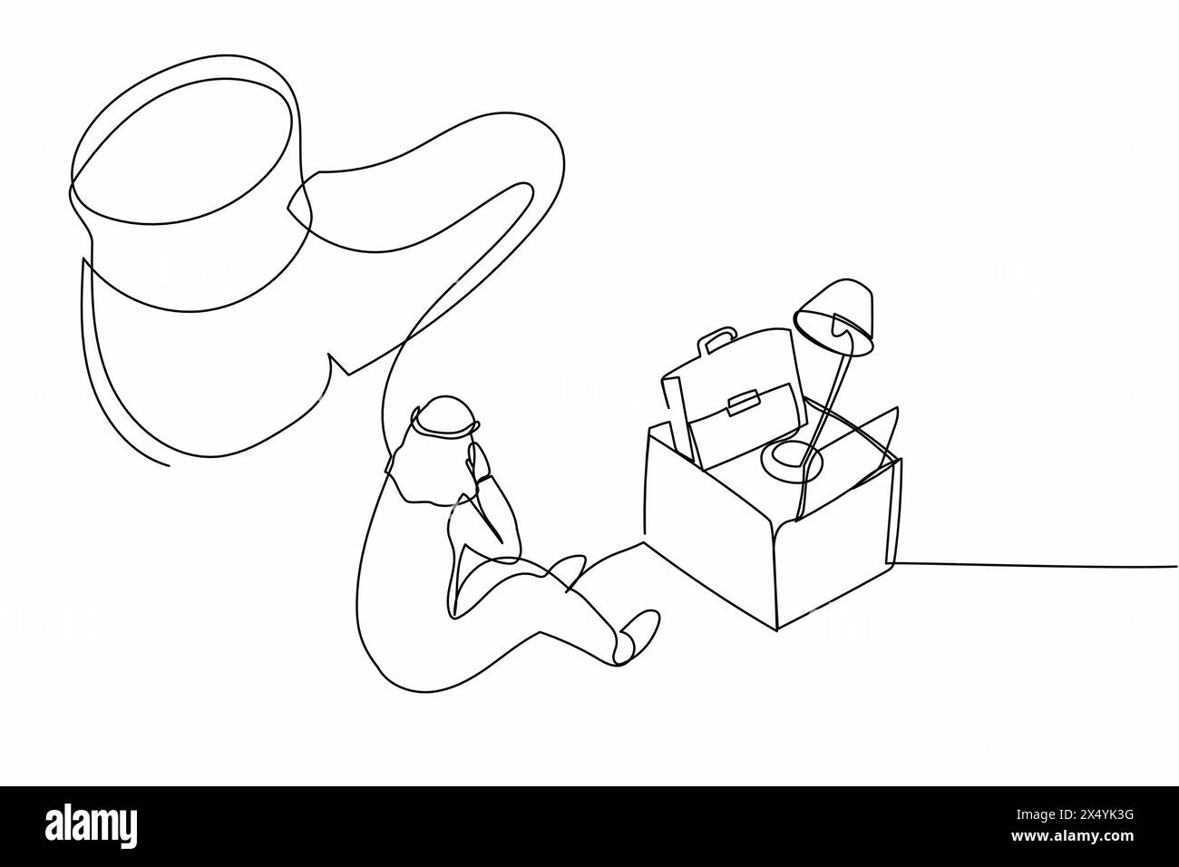 Continuous one line drawing stressed Arabian businessman sitting on the ... Continuous one line drawing stressed Arabian businessman sitting on the ...