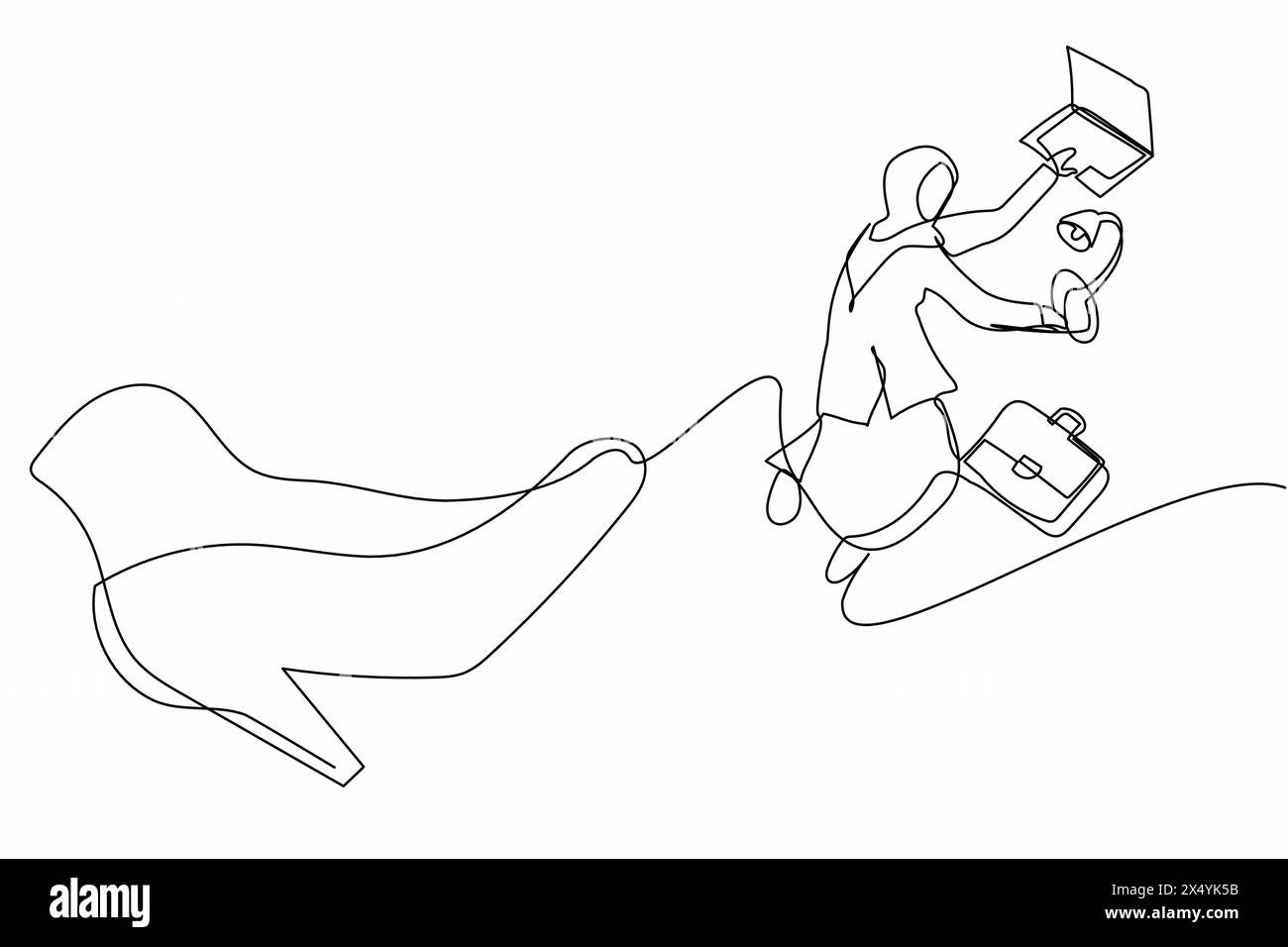 Single one line drawing unhappy Arabian businesswoman kicked out of ...