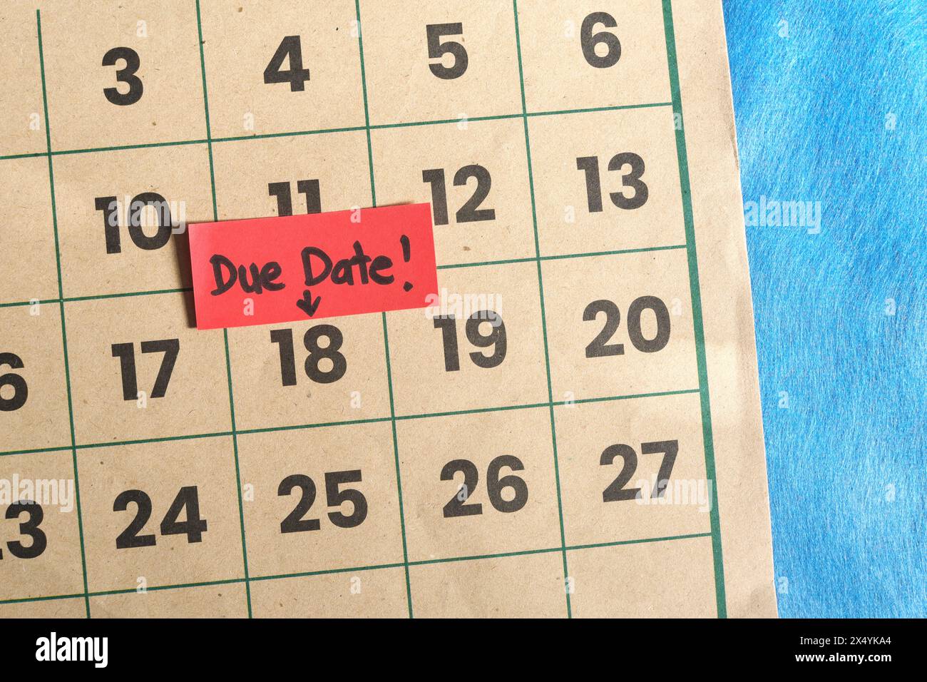 Due date and deadline reminder concept. Marked calendar date with note ...