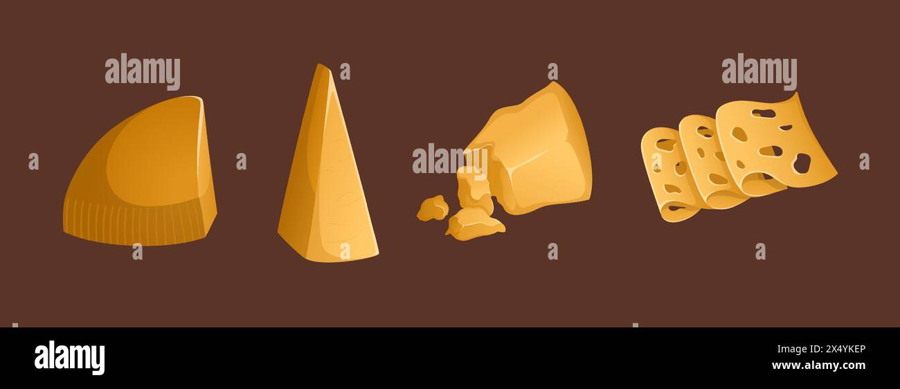 Different types of cheeses vector set on a brown background. Colorful ...