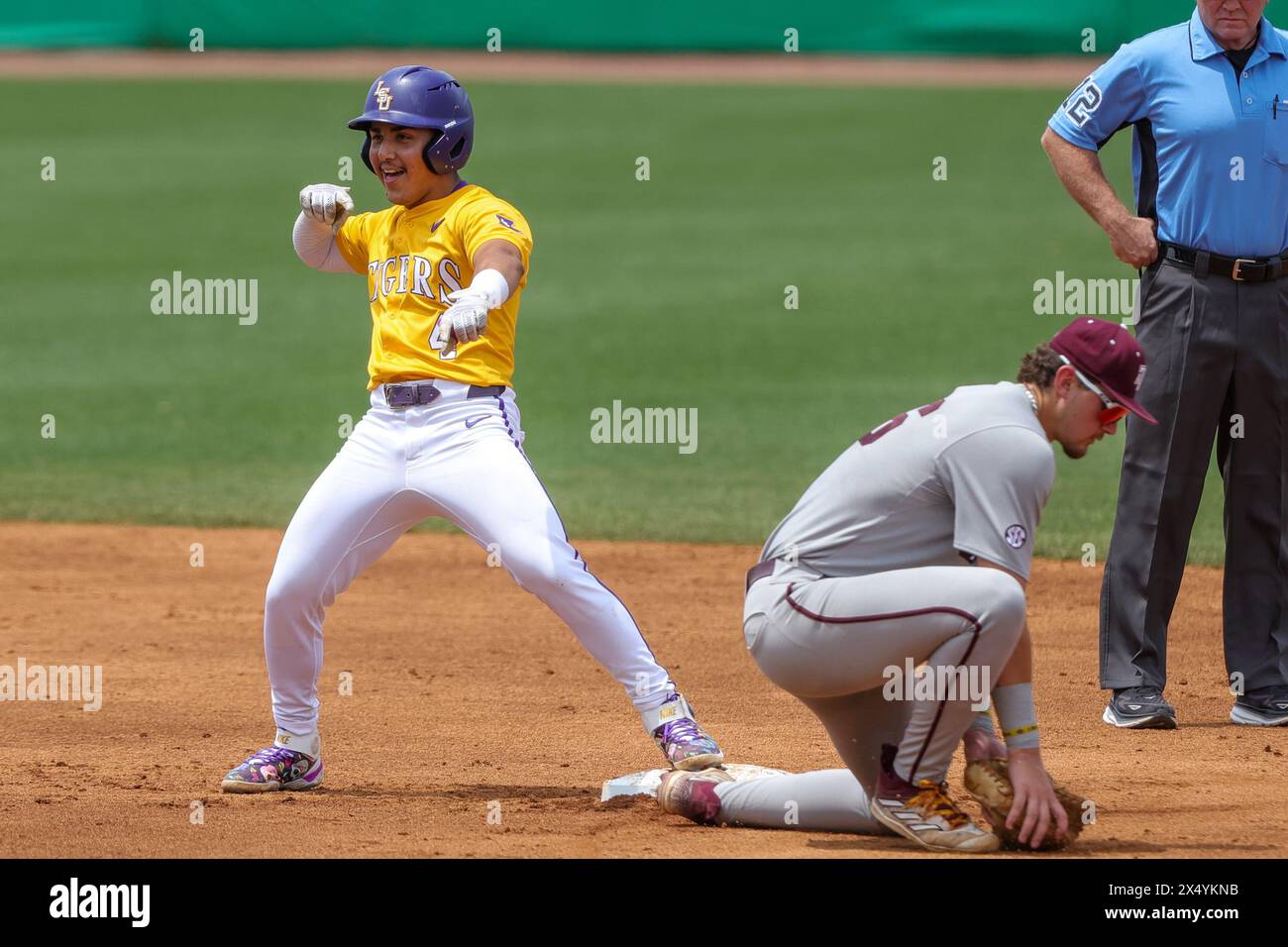 Baton Rouge, LA, USA. 5th May, 2024. LSU's Steven Milam (4) celebrates ...
