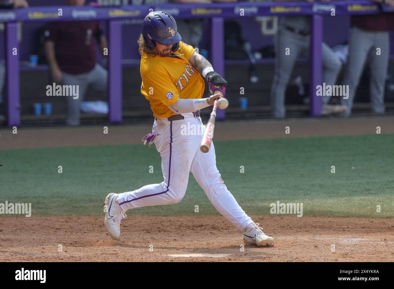 Baton Rouge, LA, USA. 5th May, 2024. LSU's Tommy White (47) tries for a ...