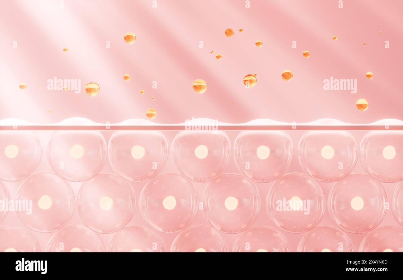 Cells and skin tissue, skincare and biomedical concept, 3d rendering ...