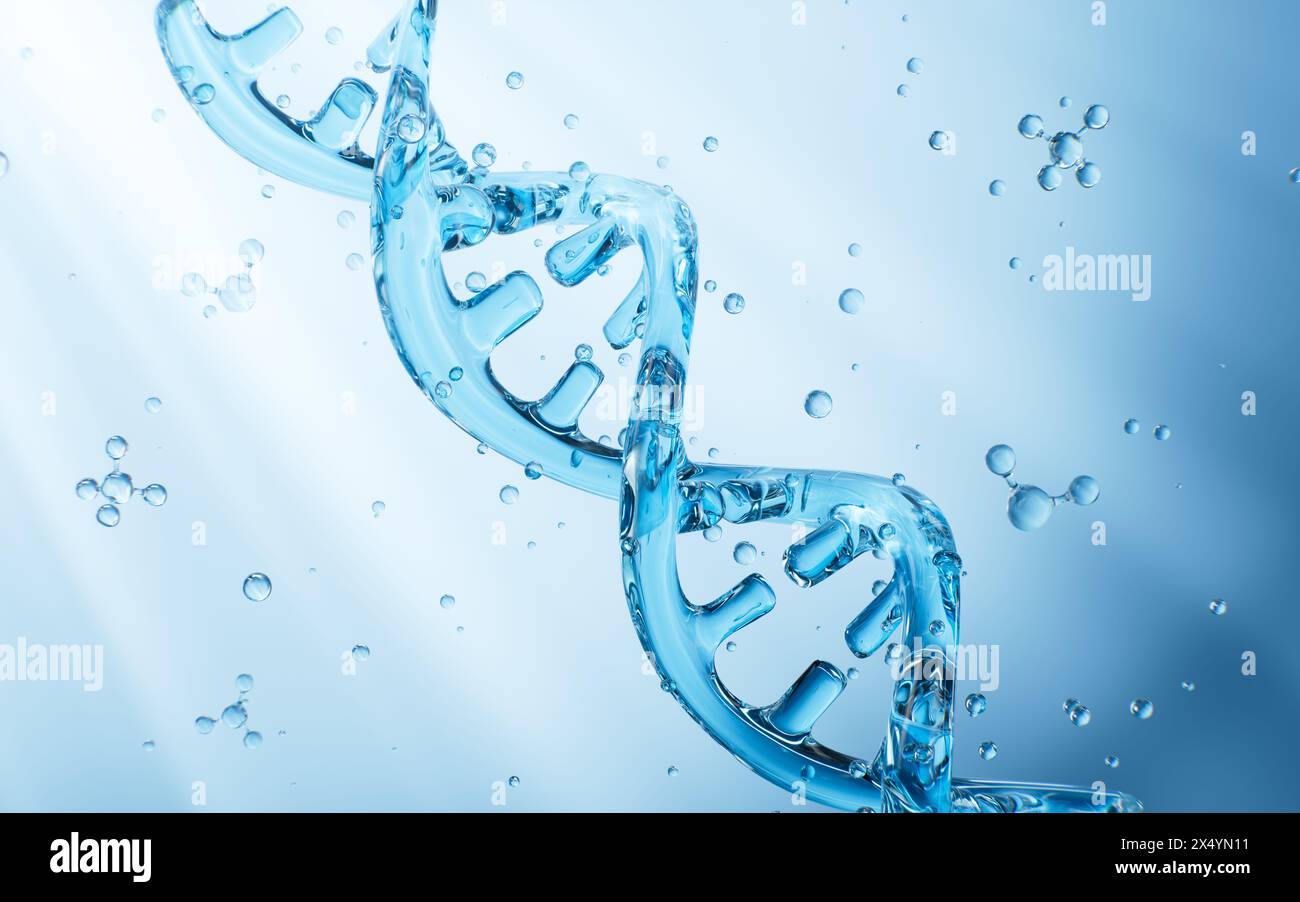 Blue DNA and molecular structure, skincare and biomedical concept, 3d ...