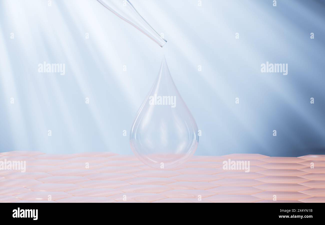 Oil drips onto the skin, medical skincare concept, 3d rendering. 3d ...