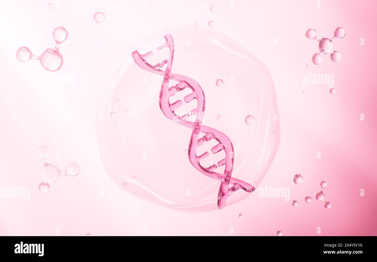 DNA in the cell with pink background, skincare and biomedical concept ...