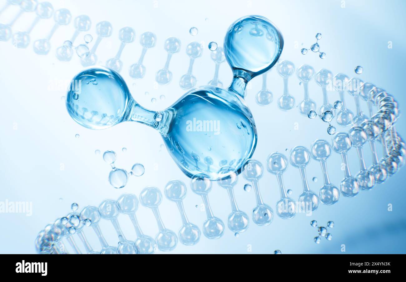 Blue molecular structure, skincare and biomedical concept, 3d rendering ...