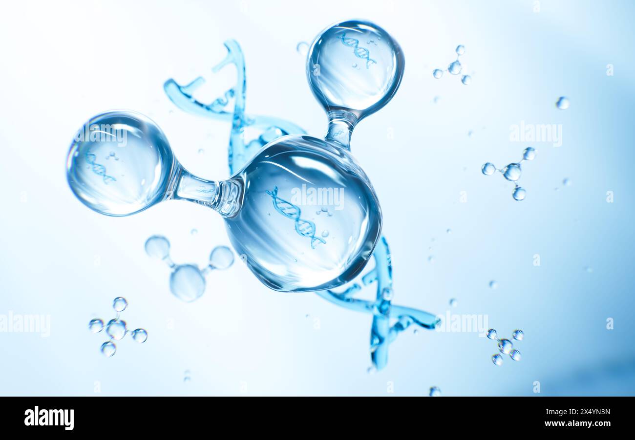DNA and molecular structure, skincare and biomedical concept, 3d ...