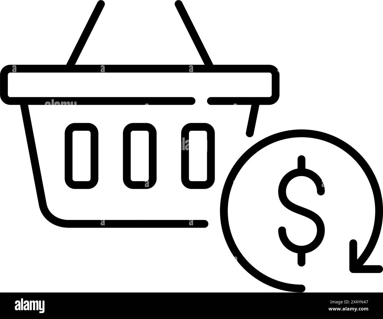 Shopping basket and dollar renew arrow sign. Order return or customer ...