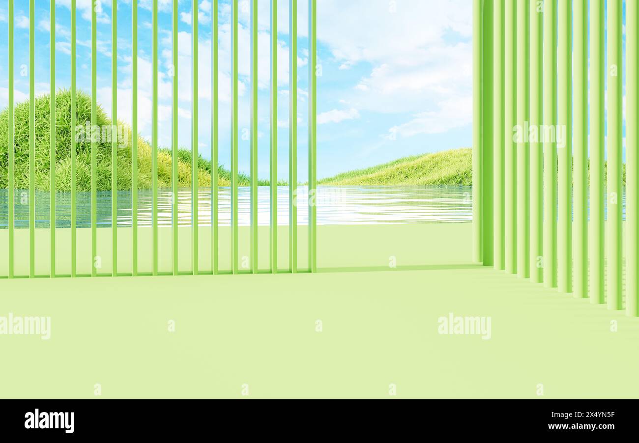 Outdoor grass and product stage background, 3d rendering. 3d ...