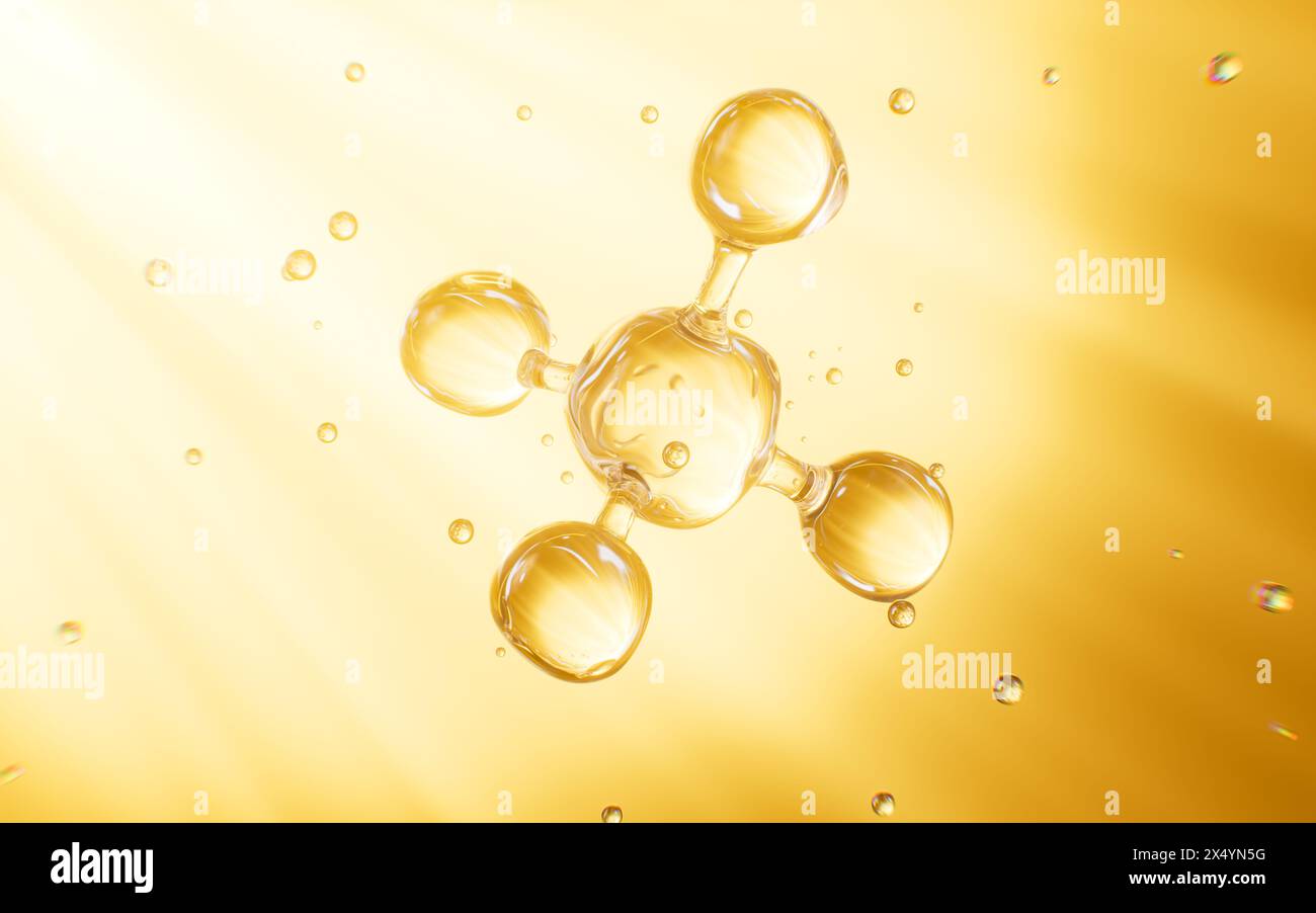 Golden molecular structure, skincare and biomedical concept, 3d ...