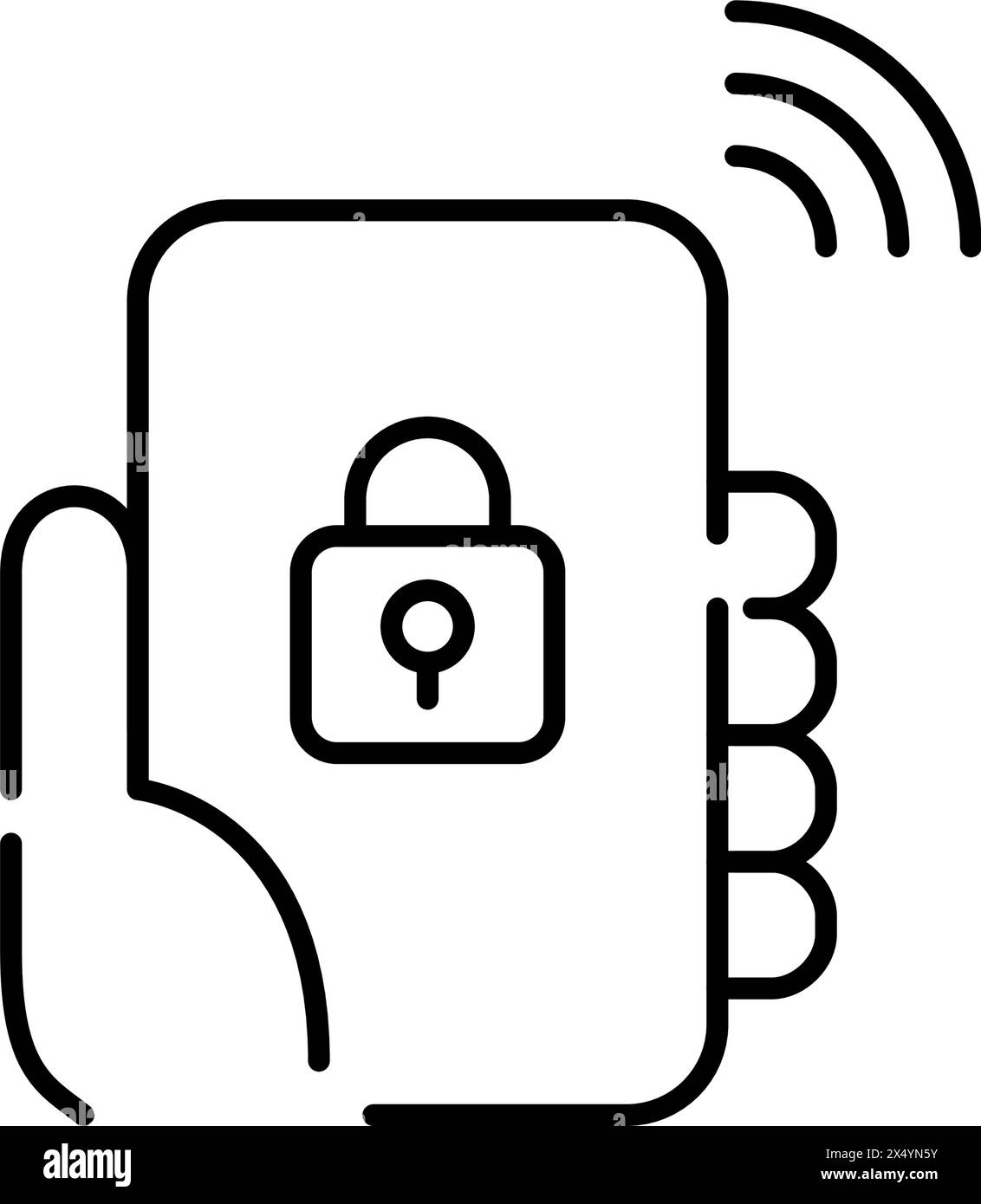 Hand holding phone with lock and wifi symbol. Protected data transfer ...