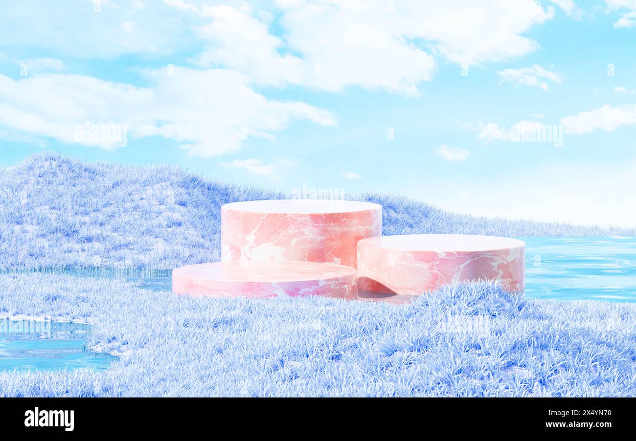 Outdoor grass and product stage background, 3d rendering. 3d ...