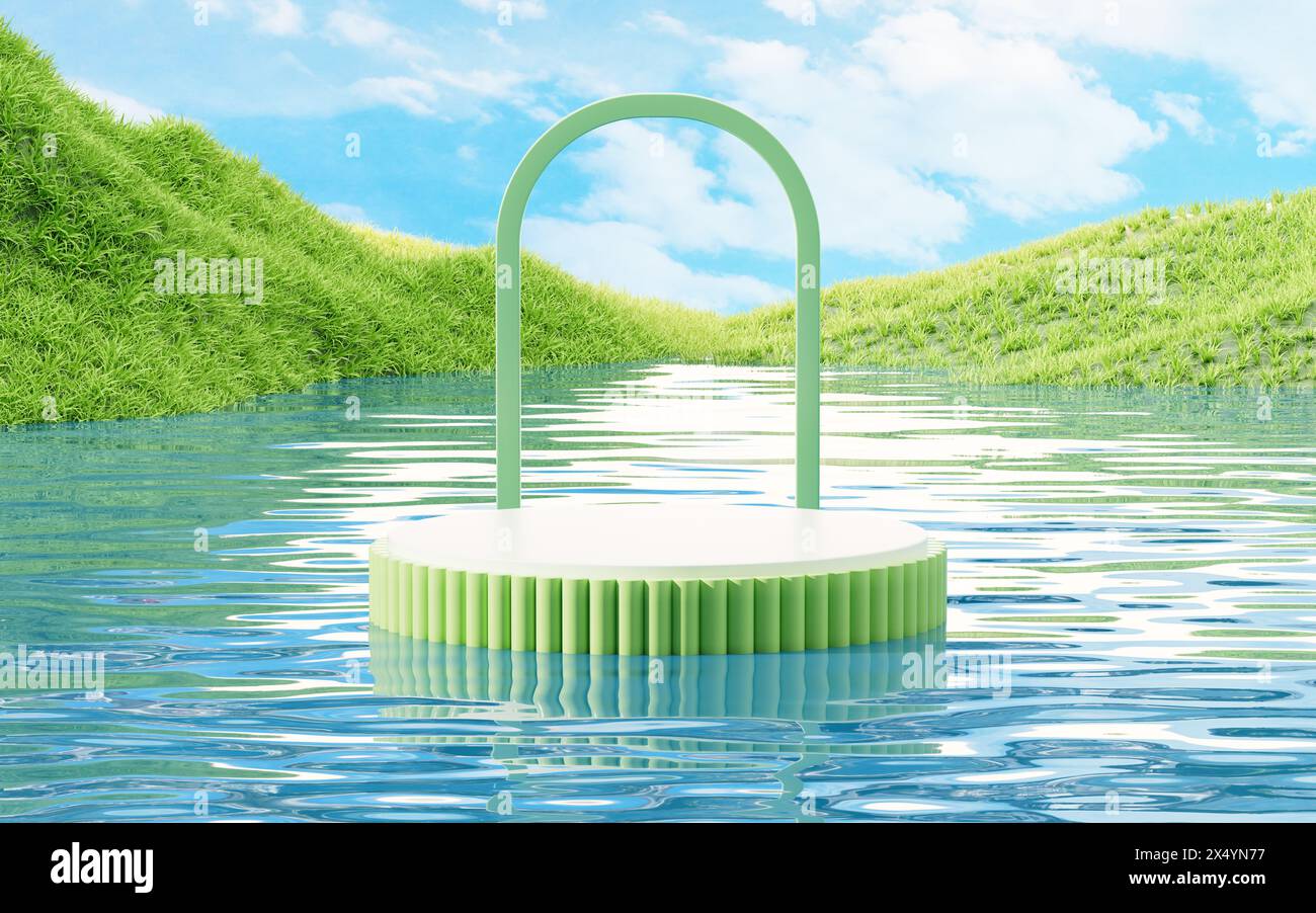 Outdoor grass and product stage background, 3d rendering. 3d ...