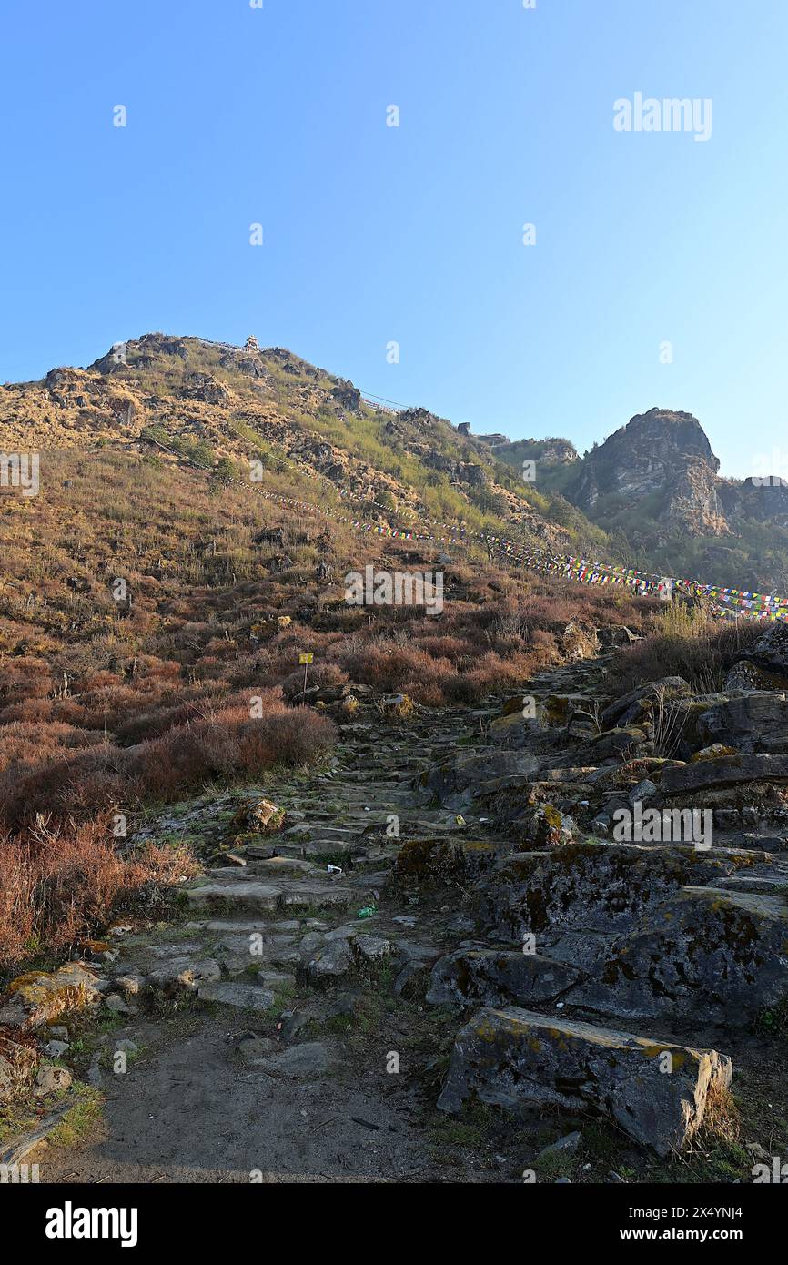 Trail leading up to the top of Ama Yangri mountain peak, a popular ...