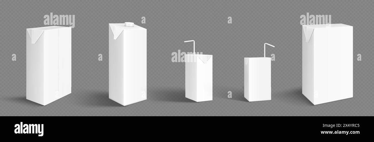 Milk or juice carton box mockups set isolated on transparent background ...