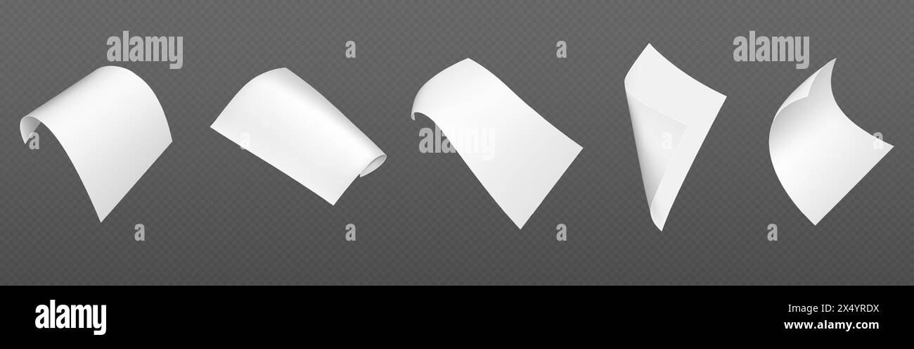 3d white fly paper sheet. Fall isolated document. Blank falling ...