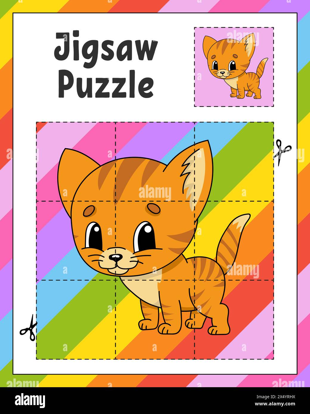 Puzzle game for kids. Jigsaw pieces. Color worksheet. Activity page ...