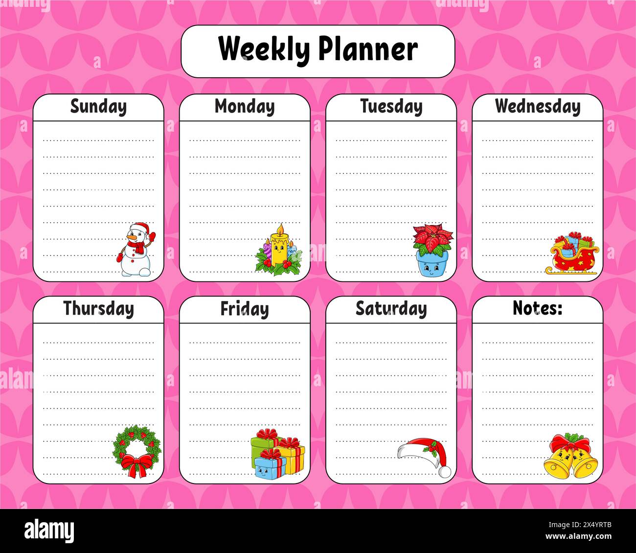 Weekly planner. Bright colorful blank printable template. Vector ...