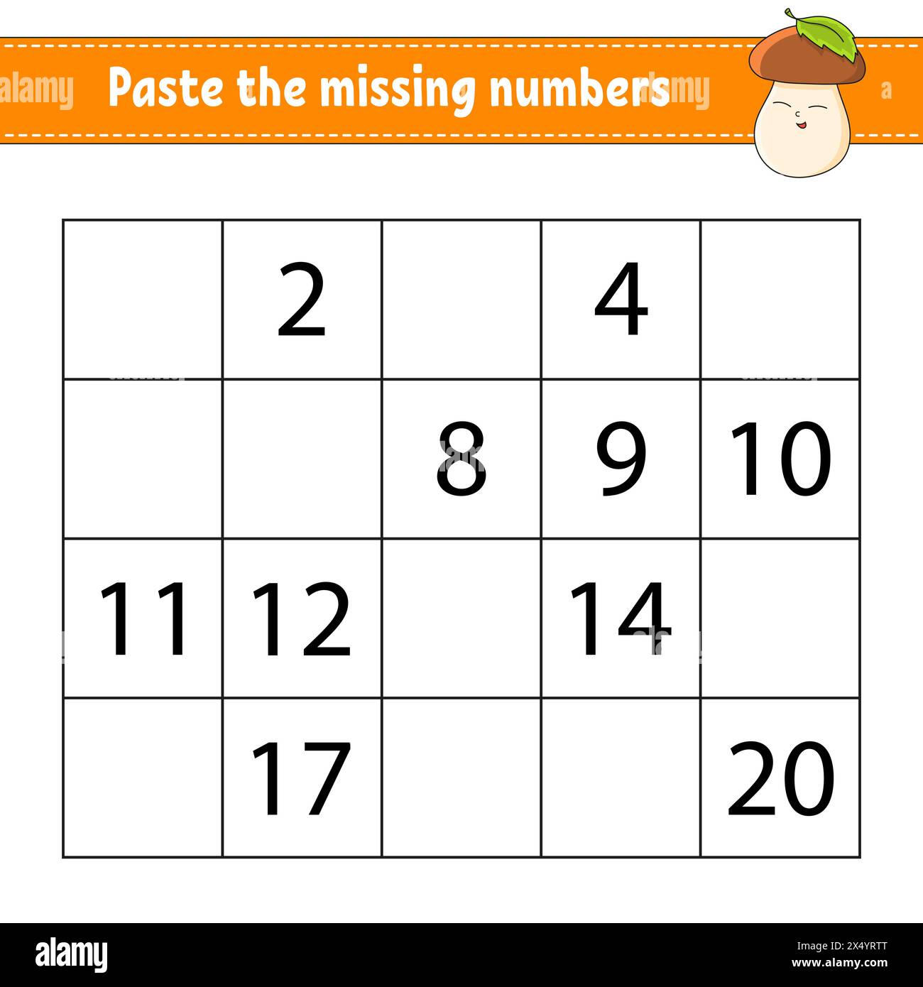 Paste the missing numbers 1-20. Game for children. Handwriting practice ...