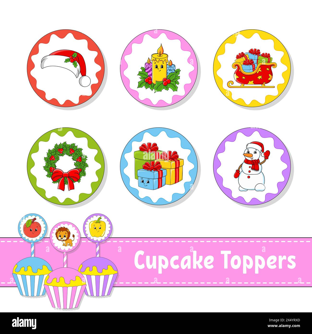 Cupcake Toppers. Set of six round pictures. cartoon characters. Cute ...