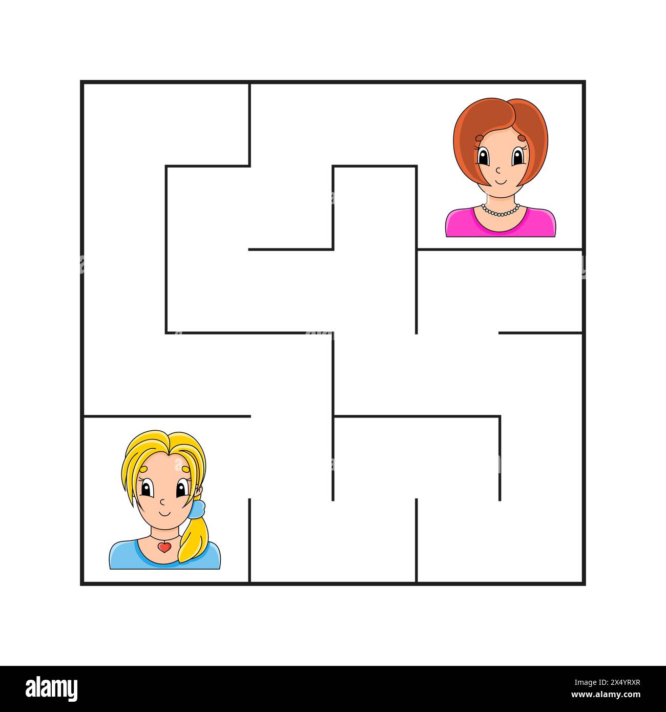 Simple square maze for toddlers. With cute cartoon characters. Isolated ...