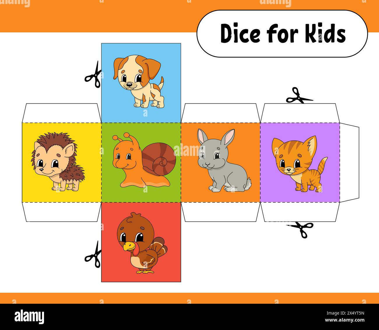 Paper dice for kids. Template for print. Vector illustration Stock ...