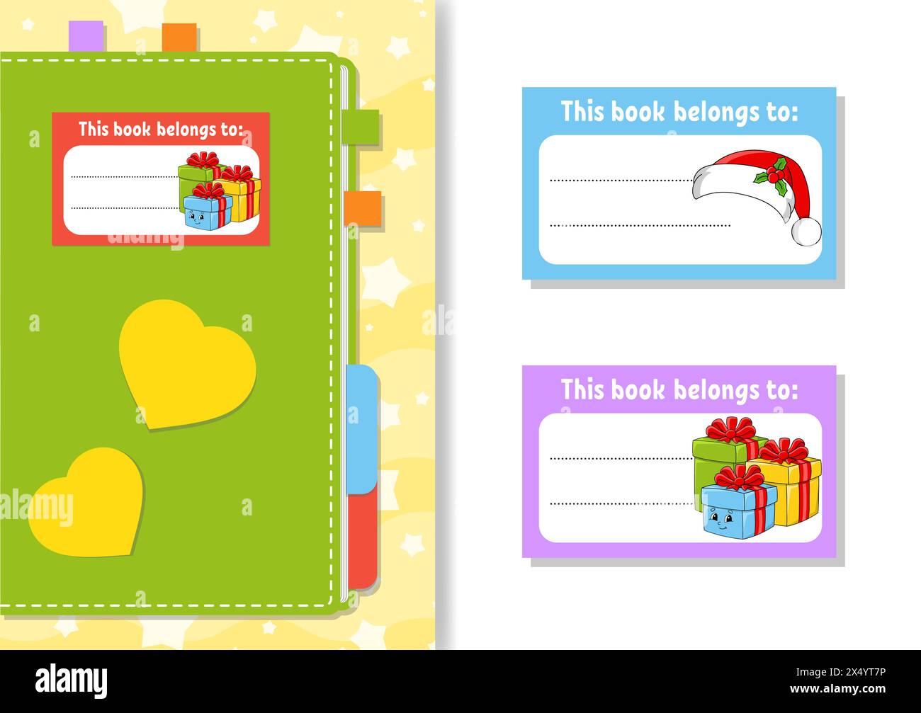 Book label stickers for kids. The rectangular shape. Cartoon character ...