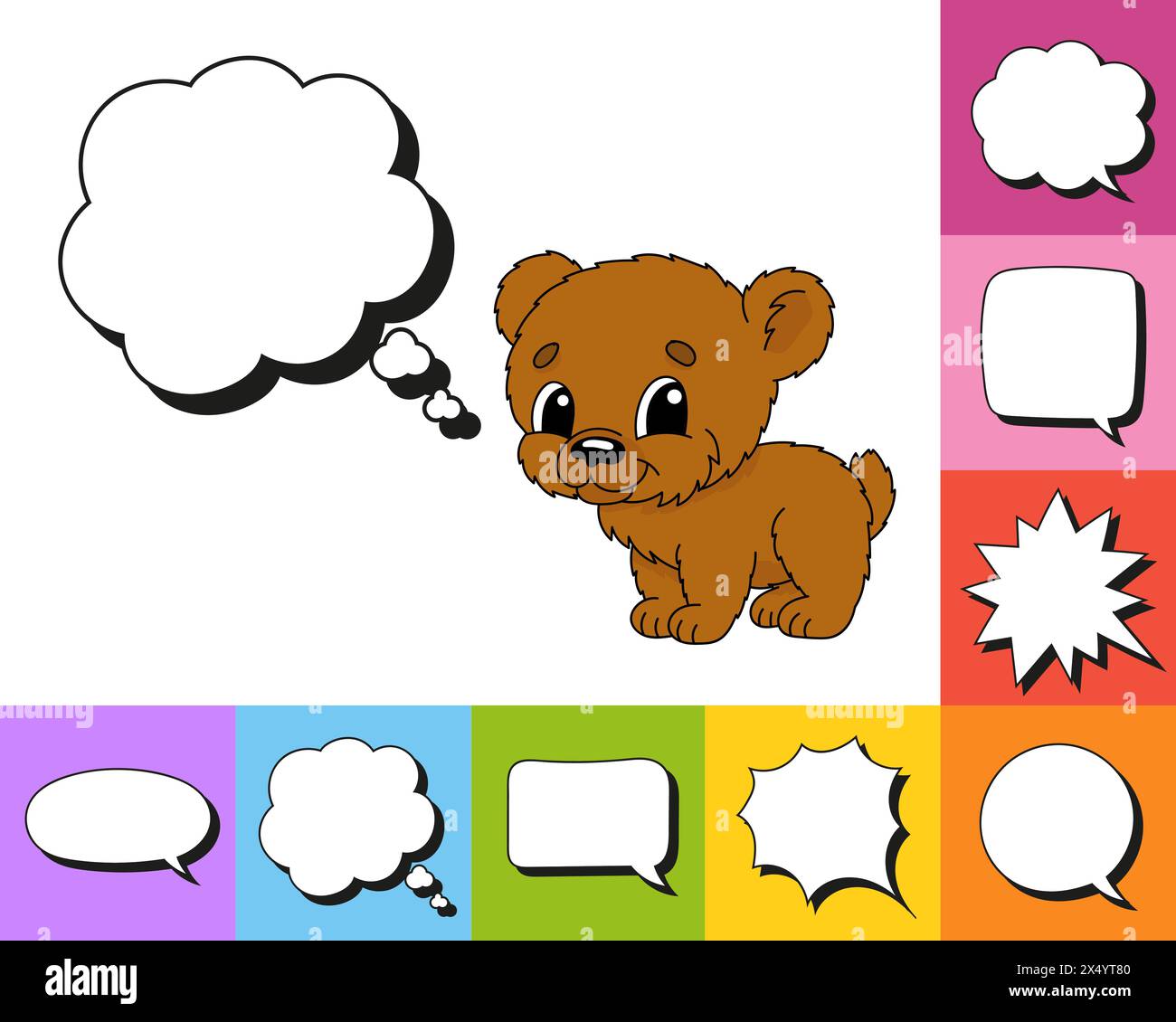 Speech bubble of different shape. With a cute cartoon character. Hand ...