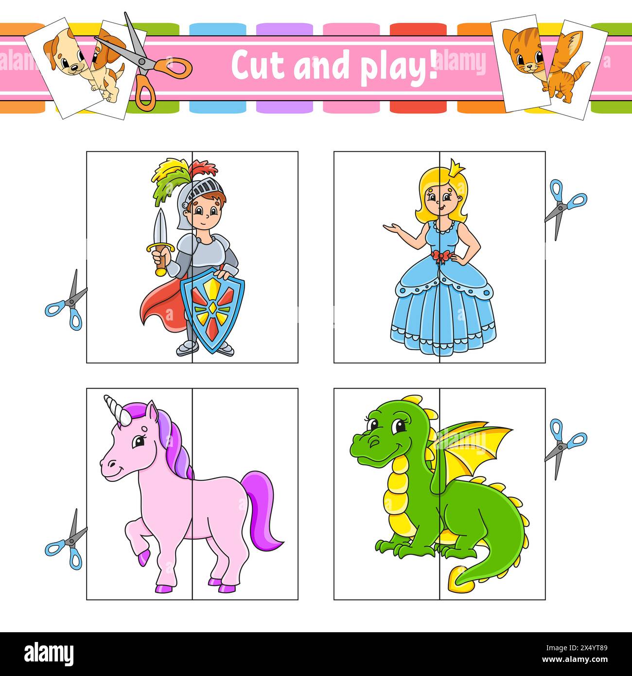 Cut and play. Flash cards. Color puzzle. Education developing worksheet ...
