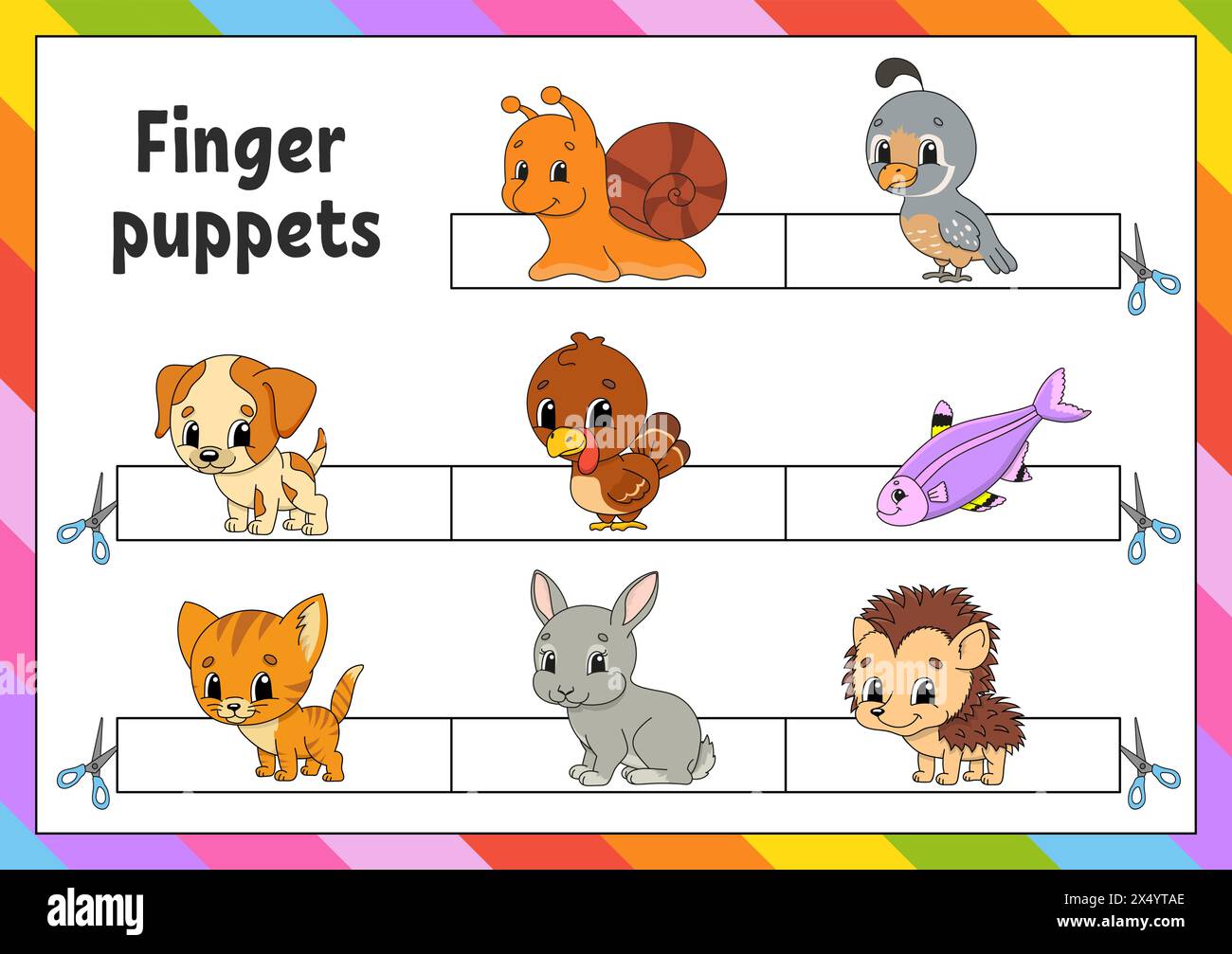 Finger puppets. Activities for kids. Cute cartoon characters. Vector ...