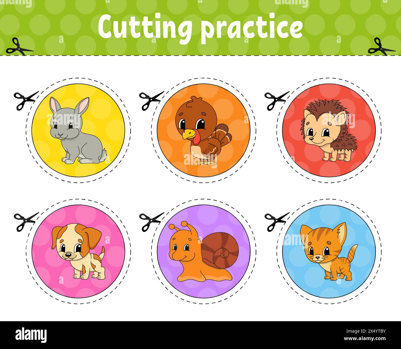 Cutting practice. Educational activity worksheet for kids and toddlers ...