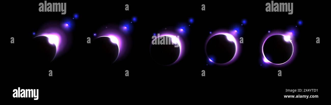 Purple space solar eclipse light glow in galaxy vector. Neon universe ...