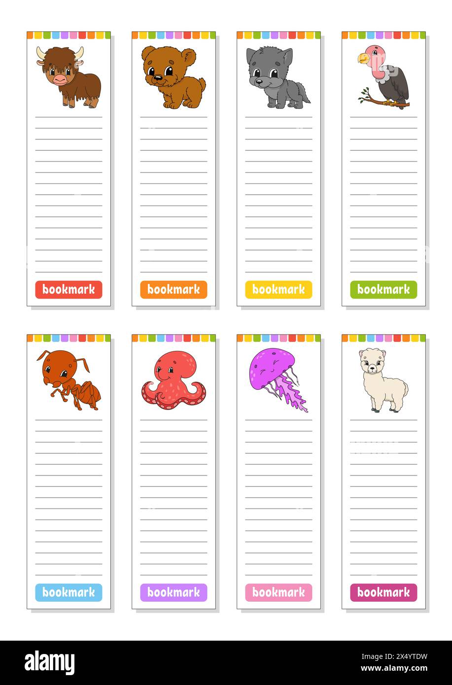 Set of paper bookmarks for books with cute cartoon characters. For kids ...