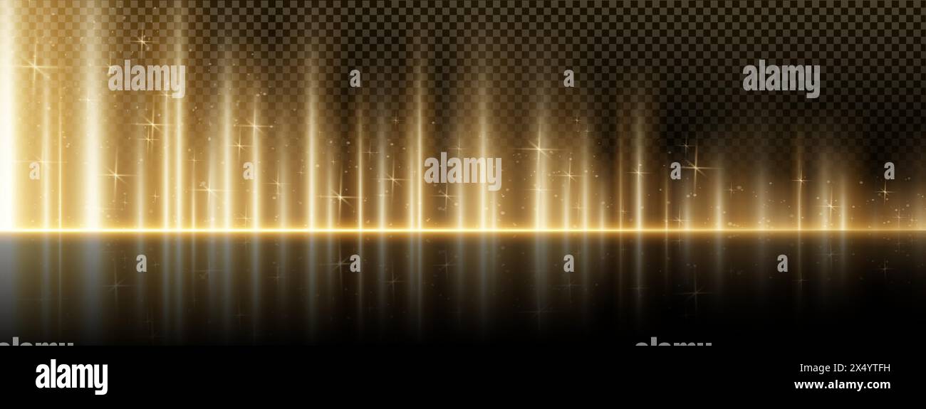 Vertical gold flare moving bottom to top with reflections on dark ...
