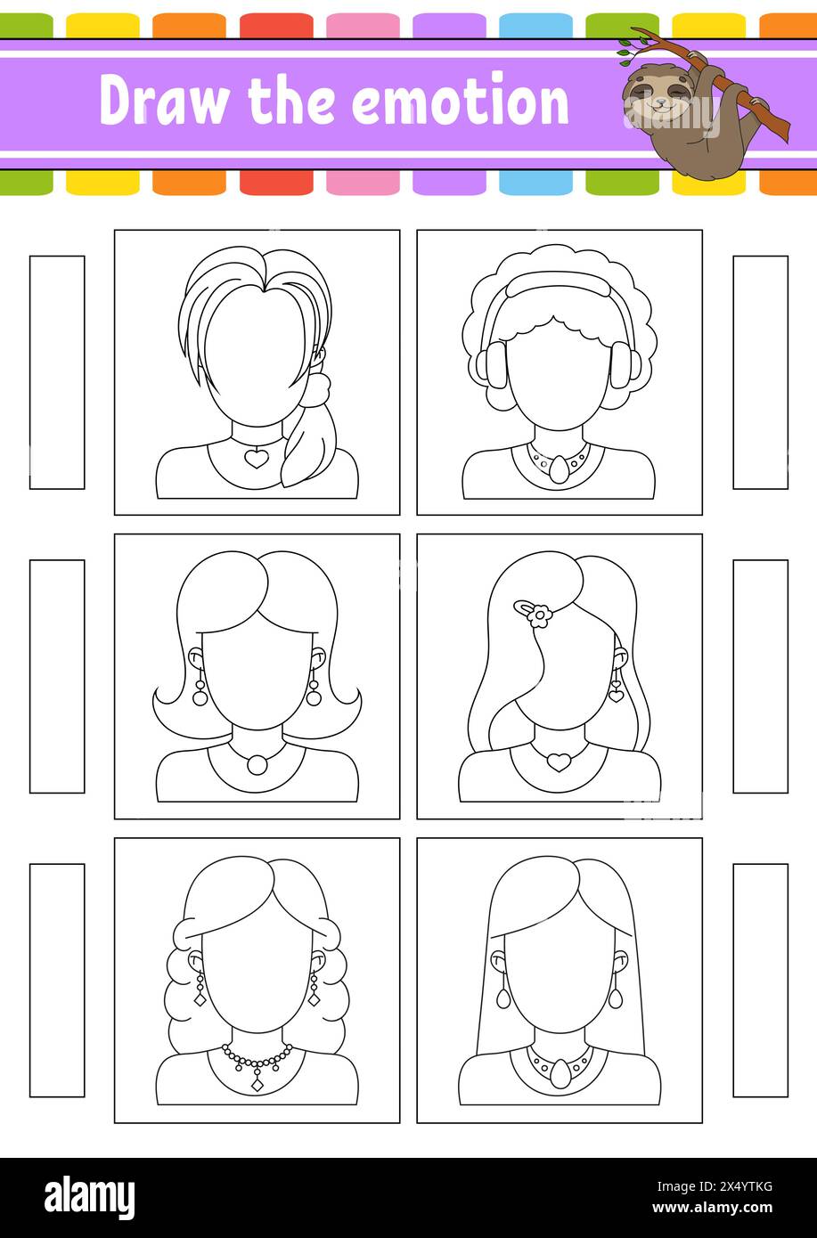 Draw the emotion. Worksheet complete the face. Coloring book for kids ...