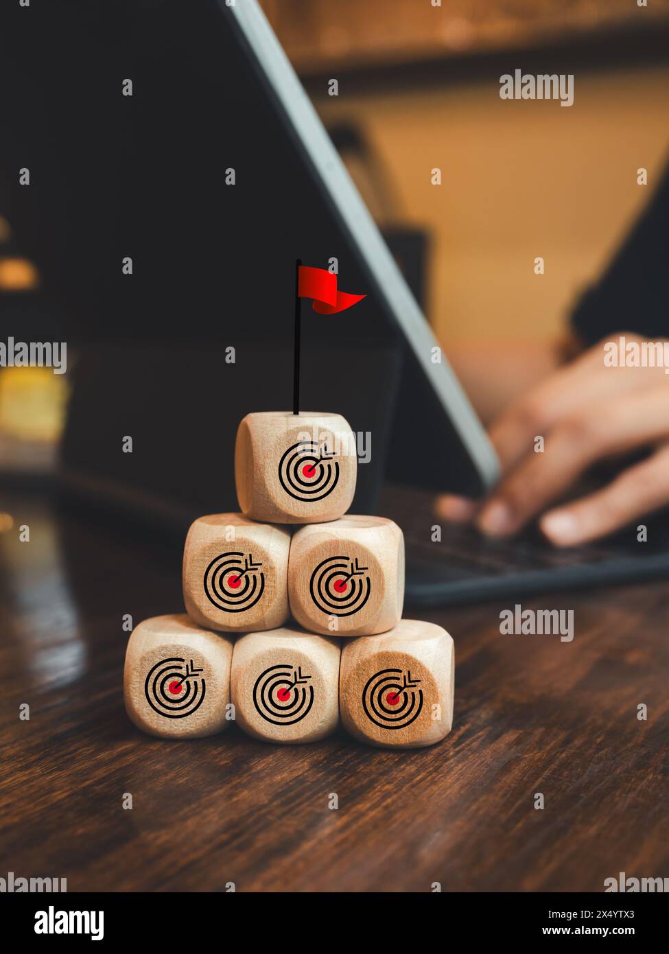 Work challenge, business growth and success building plan concepts. Red ...