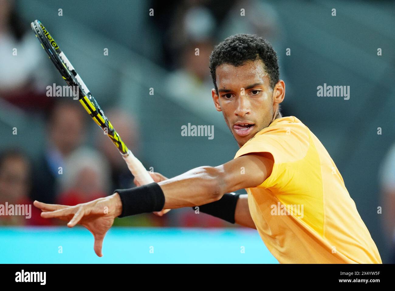 Felix Auger-Aliassime of Canada in action against Andrey Rublev of ...