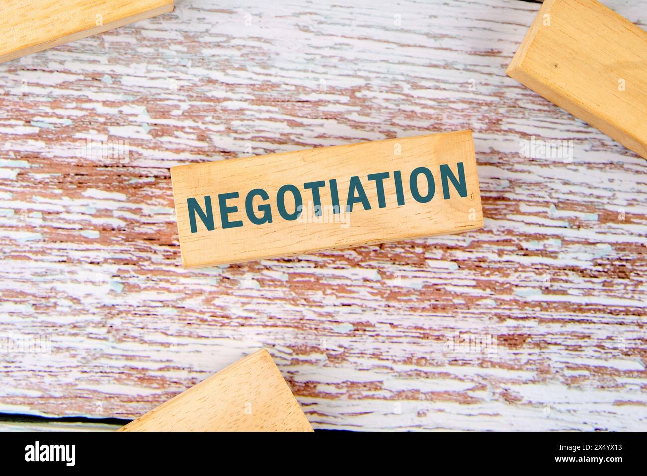 Business concept. Negotiation word on wooden blocks on old boards Stock ...