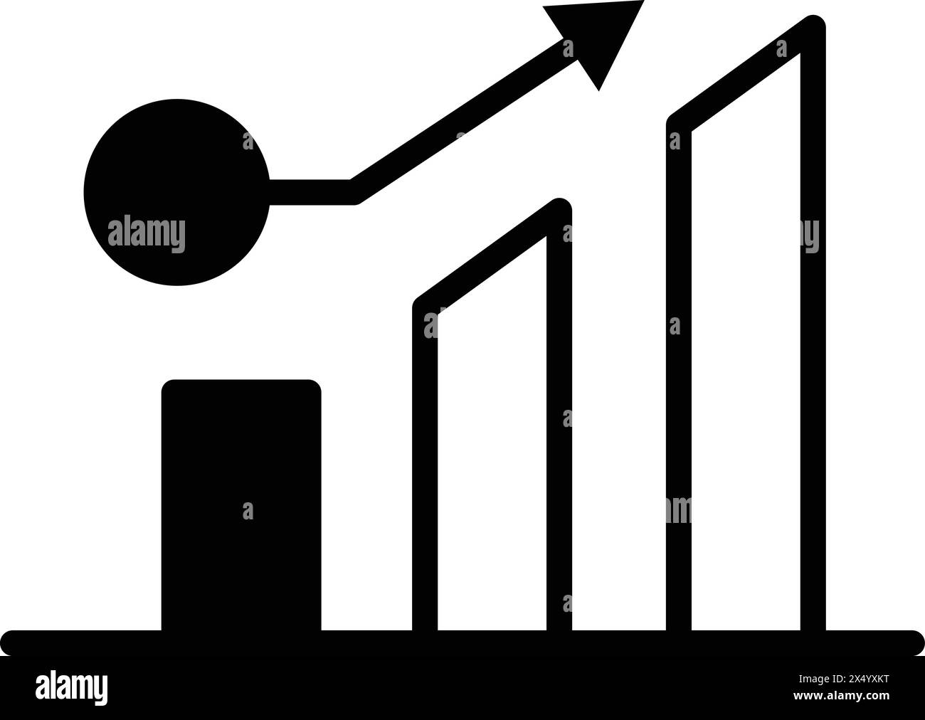 A black and white image of a graph with a line going up and a circle ...