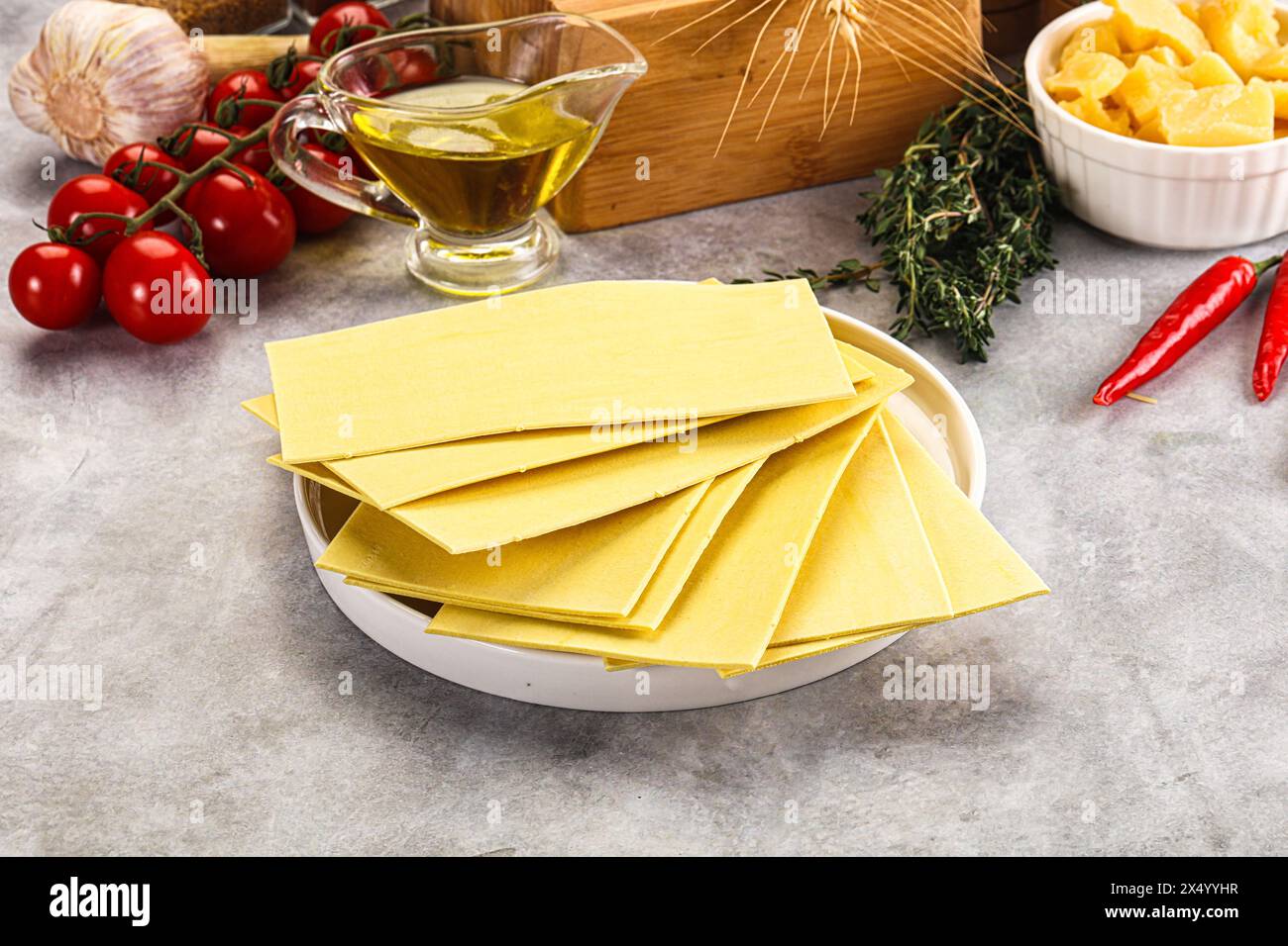 Italian cuisine - dry lasagna sheets for cooking Stock Photo - Alamy