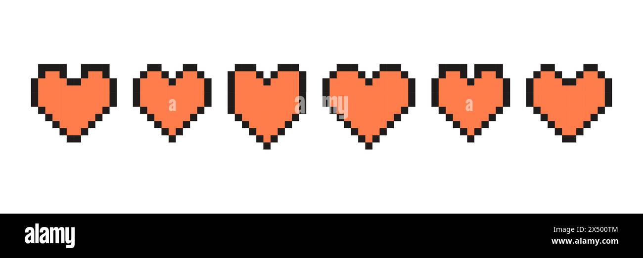 Pixel heart set in retro style. Vintage love symbol, different shapes ...