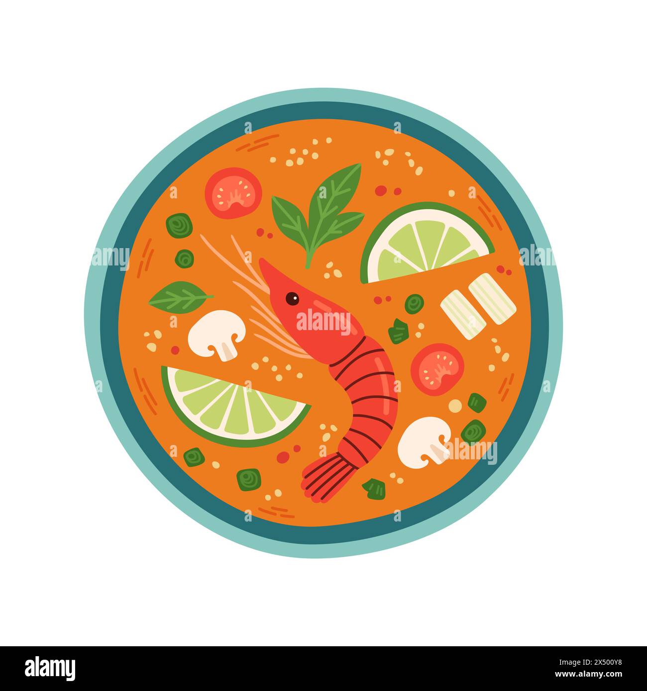 Tom Yum soup top view. Flat Thai Tom Yum Goong or Khung sour and spicy ...