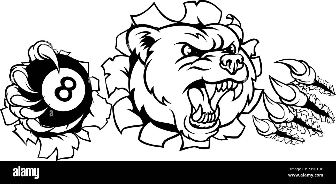 Bear Angry Pool 8 Ball Billiards Mascot Cartoon Stock Vector Image ...