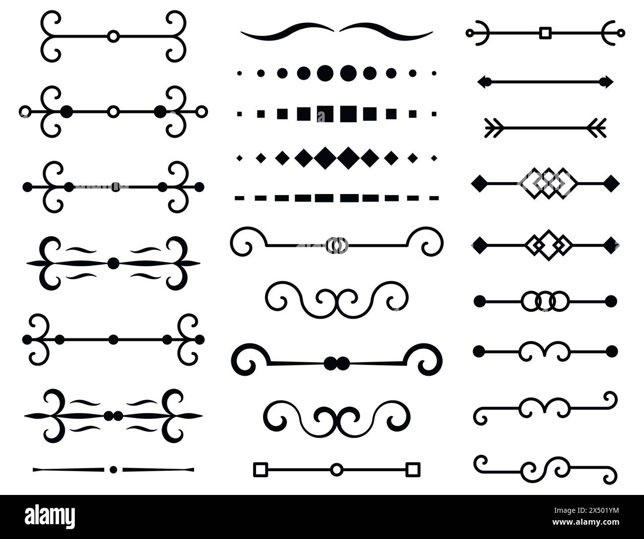 Vintage decor borders, delimiters and dividers, vector retro floral ...