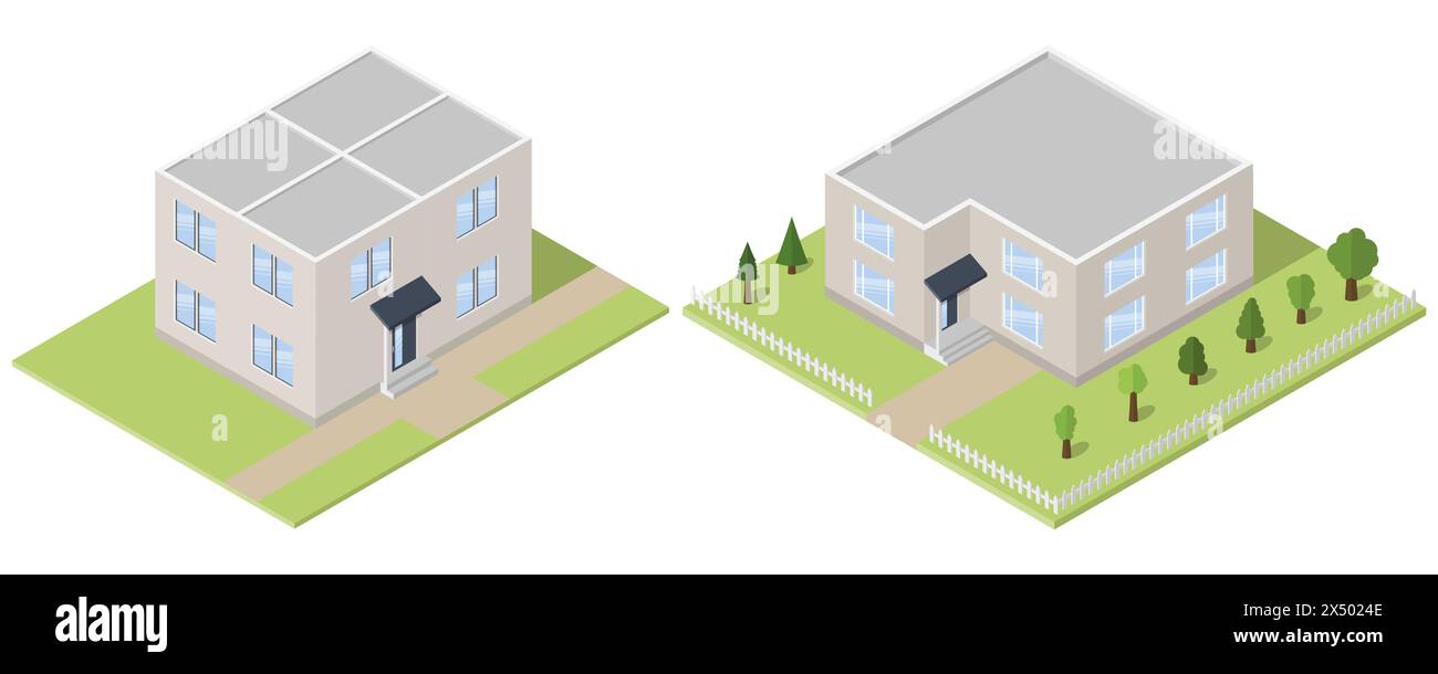 Isometric building. Residential house icon. Vector illustration. Eps 10 ...